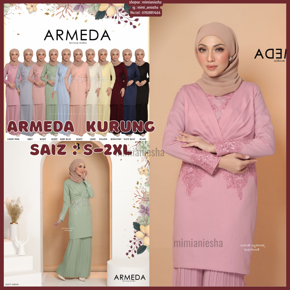 Baju Raya 2024 Armeda Kurung Modern Kurung Plus Size Mini Kurung Moden Dusty Green Baju Nikah ...