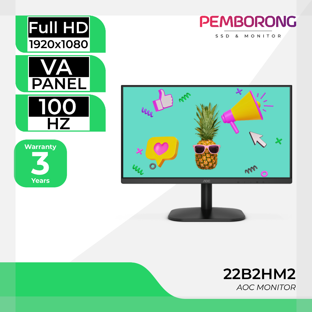 MONITOR AOC LED FLAT 21.5" (22B2HM2) (VA-FHD-4MS-VGA-HDMI-VESA-100HZ ...