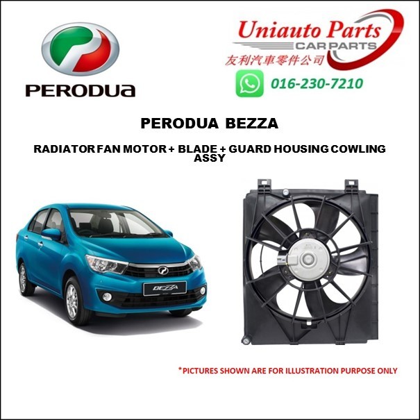 PERODUA BEZZA RADIATOR FAN MOTOR + BLADE + GUARD HOUSING COWLING ASSY ...