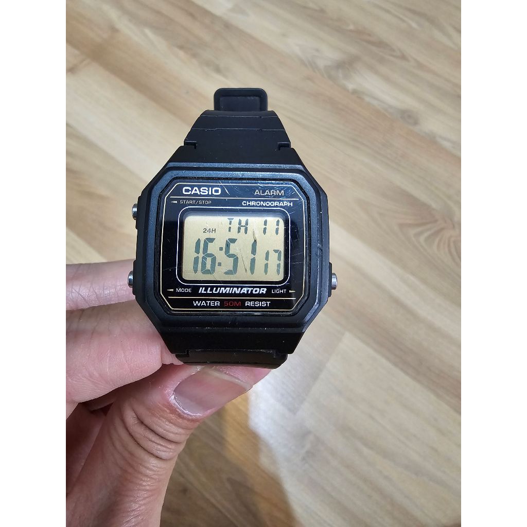 USED Casio W217H-9AV (Module 3454, Black, gold tinted LCD digital watch ...