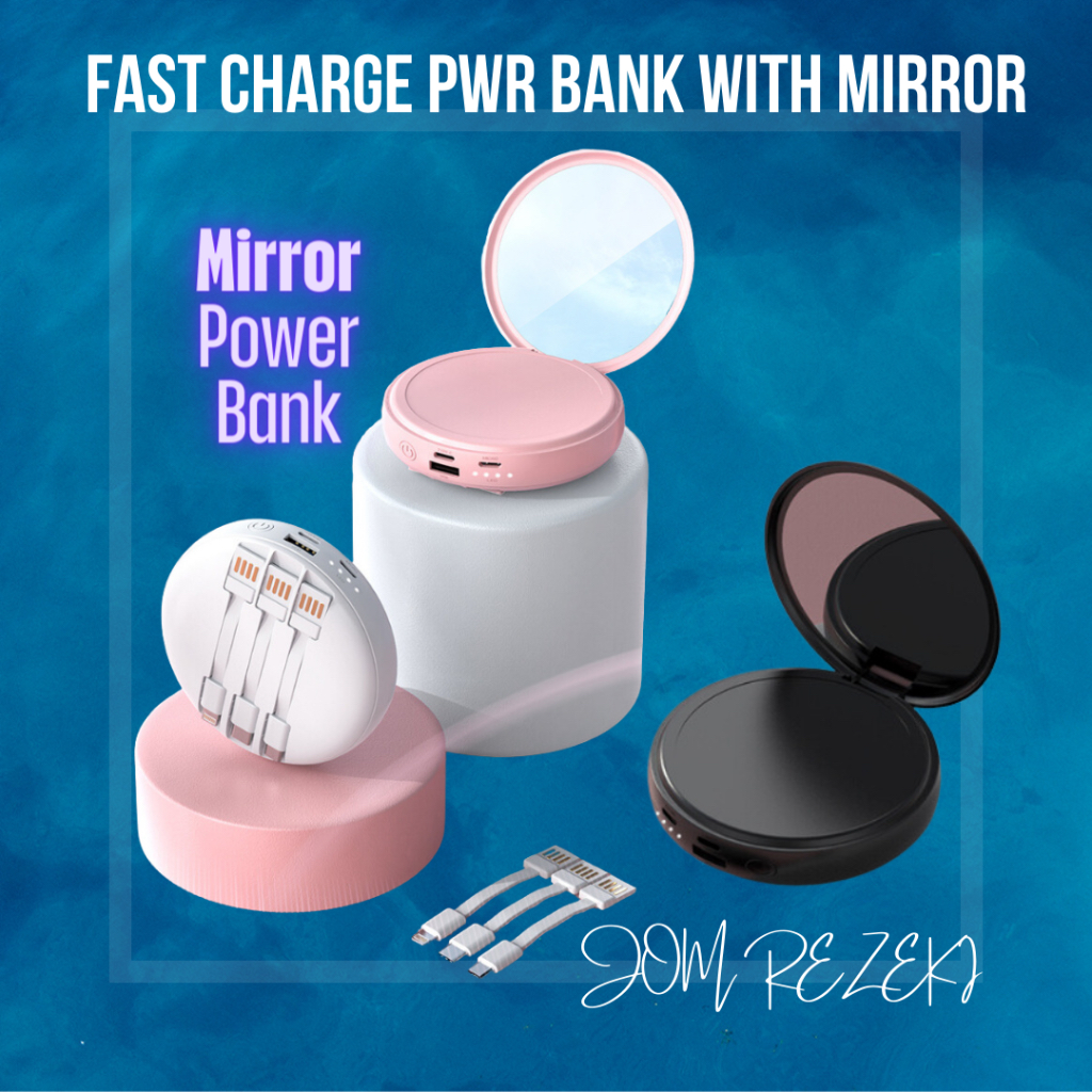 JOM PowerBank Mirror Power Bank 5000Mah Cute Pink Power Bank Make Up Mirror Cermin Powerbank ...