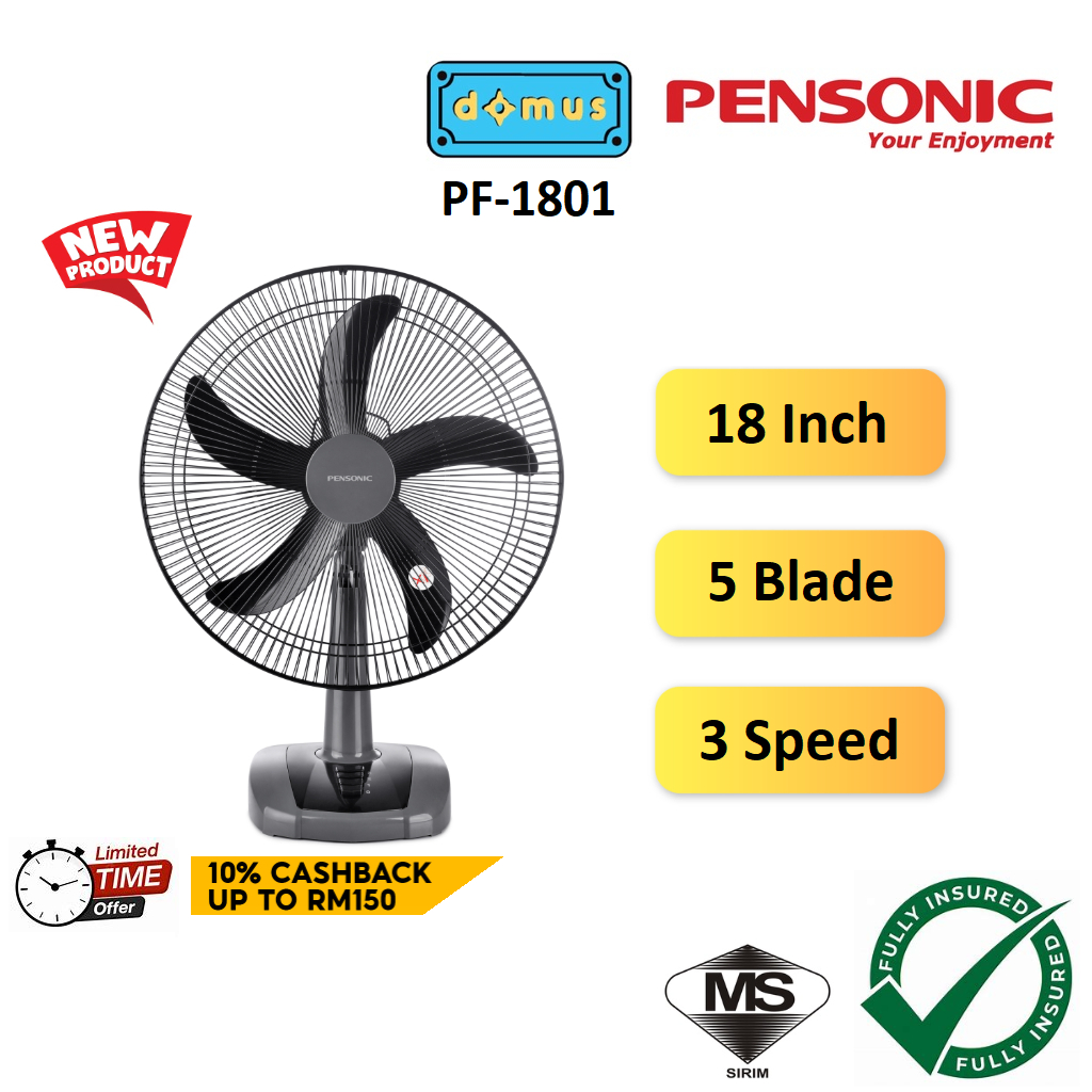 Pensonic Table Fan 18" 5 Blades 3 Speeds 18 Inch Desk Fan Kipas Meja ...