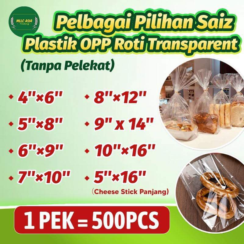 (Tanpa Pelekat)(500PCS+/-)Plastic Roti OPP Harga Baget / Wholesale ...