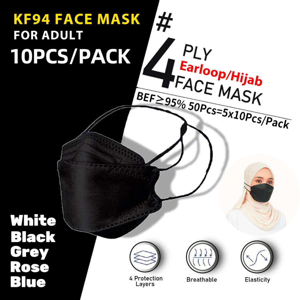 (For Muslim Girls)KF94 hijab black mask 10pcs/Pack kf94 headloop mask ...