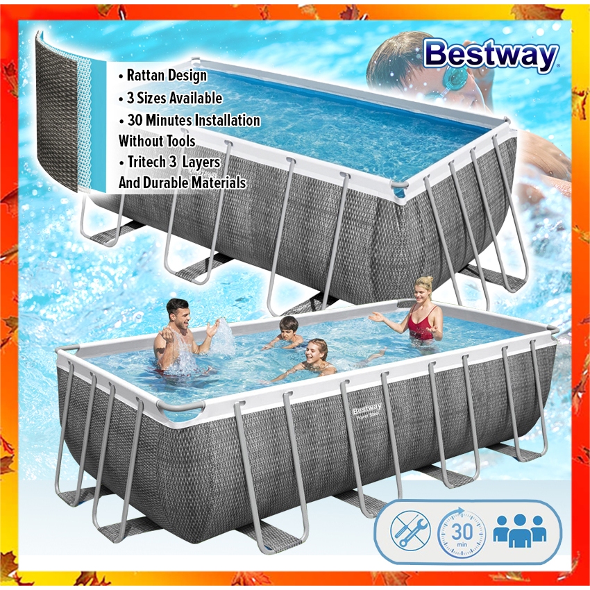 BESTWAY 3 Sizes Power Steel Rattan Frame Swimming Pool Large Family ...