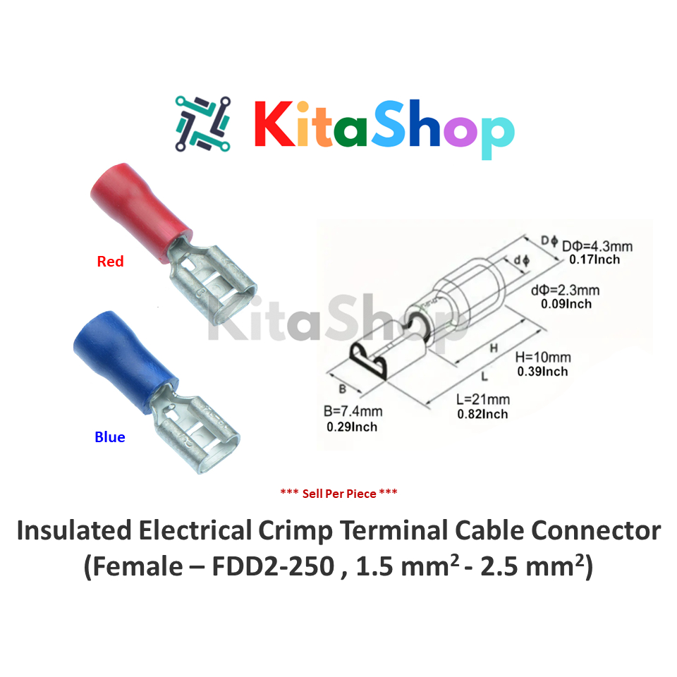 Insulated Electrical Crimp Terminal Cable Connector (Female : FDD2-250 ...