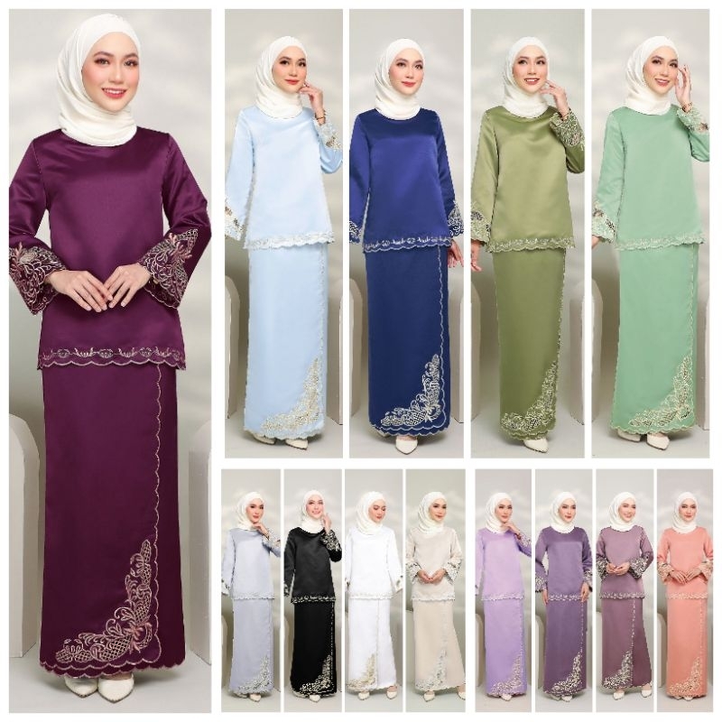 Qaseh Kurung Moden Satin! 1237 Baju Kurung Satin Lace Sulam Qaseh! Baju Kurung Kedah! Kurung ...