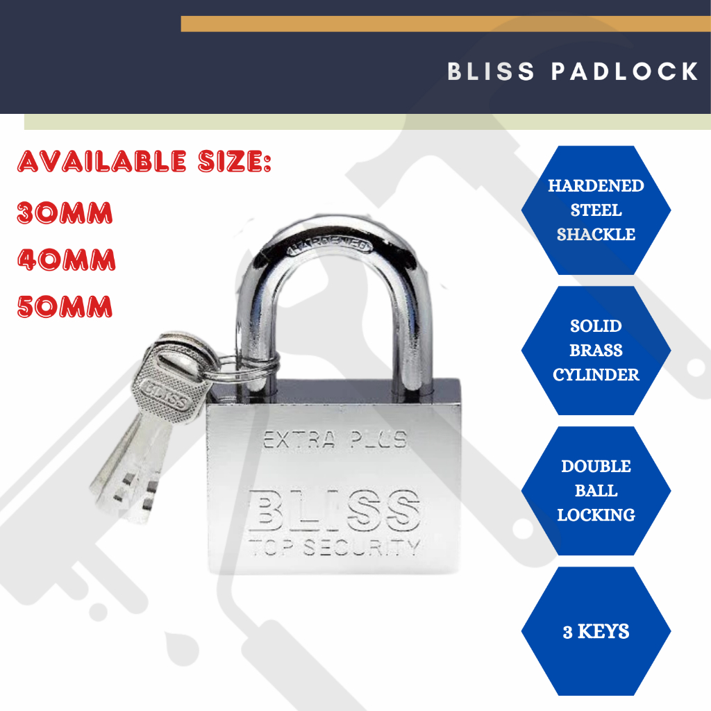 BLISS 30mm 40mm 50mm Heavy Duty Chrome Plated Hardened Padlock High ...