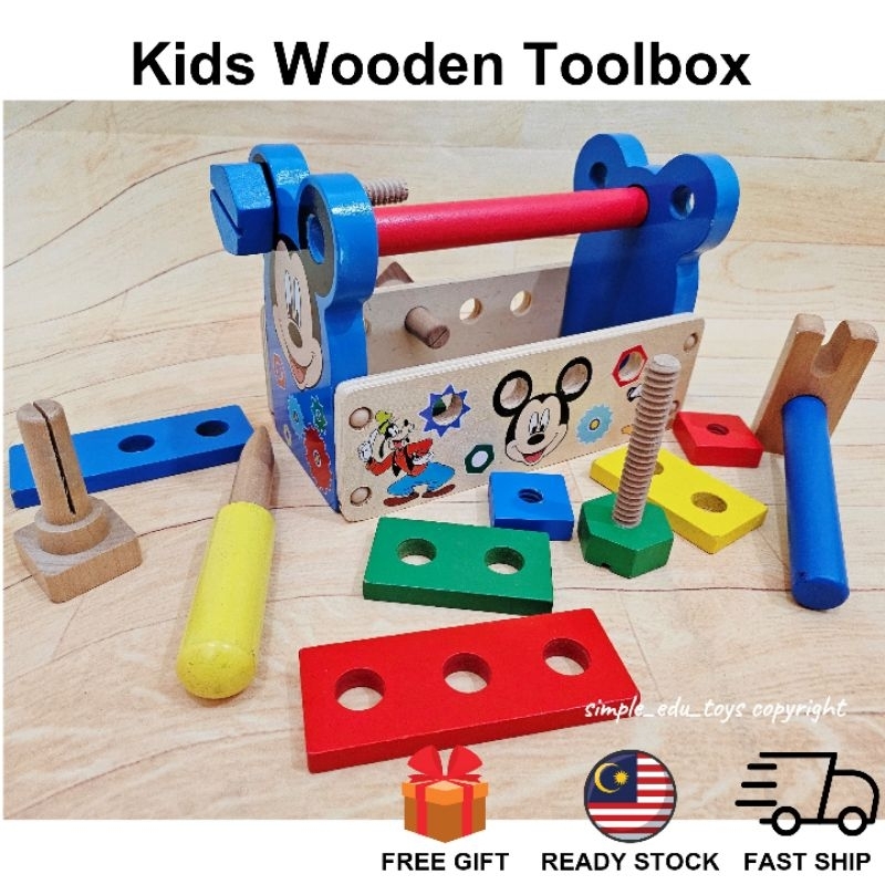 Wooden Toolbox Kids Wooden Tool Kit Kids Fine Motor Skills Role Play ...