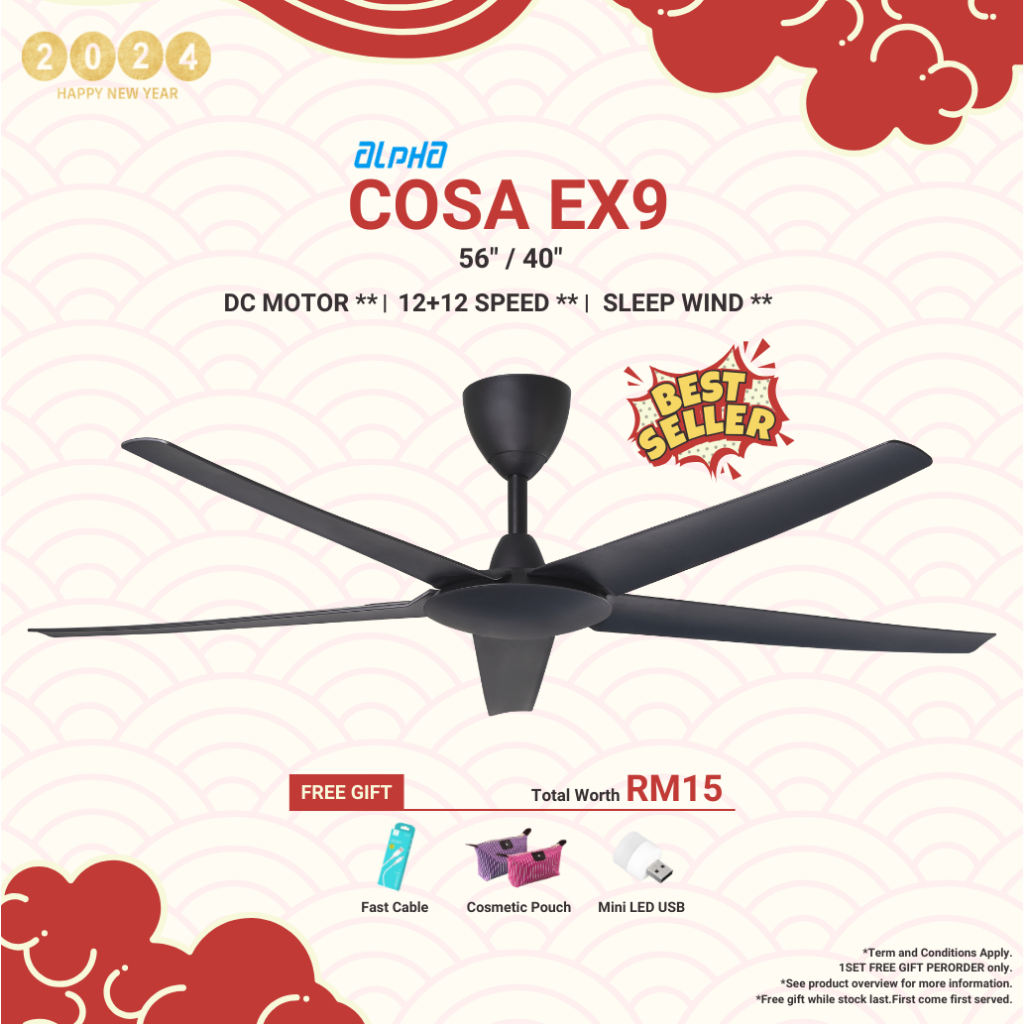 Alpha Cosa EX9 56"/40" DC Motor , 12+12 Speed Remote Control Super Wind ...