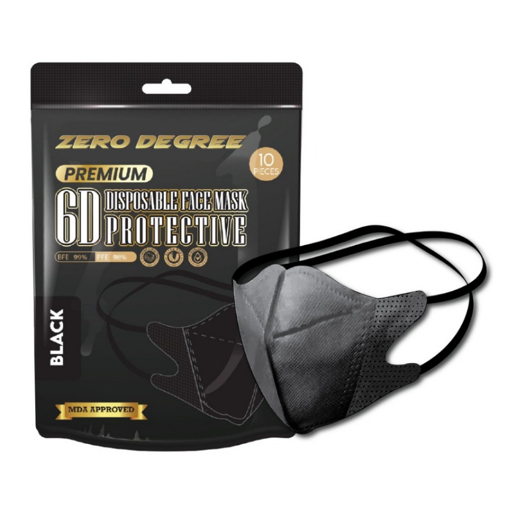 Zero Degree Duckbill Headloop 4ply 6D Face Mask - Black (10Pcs ...