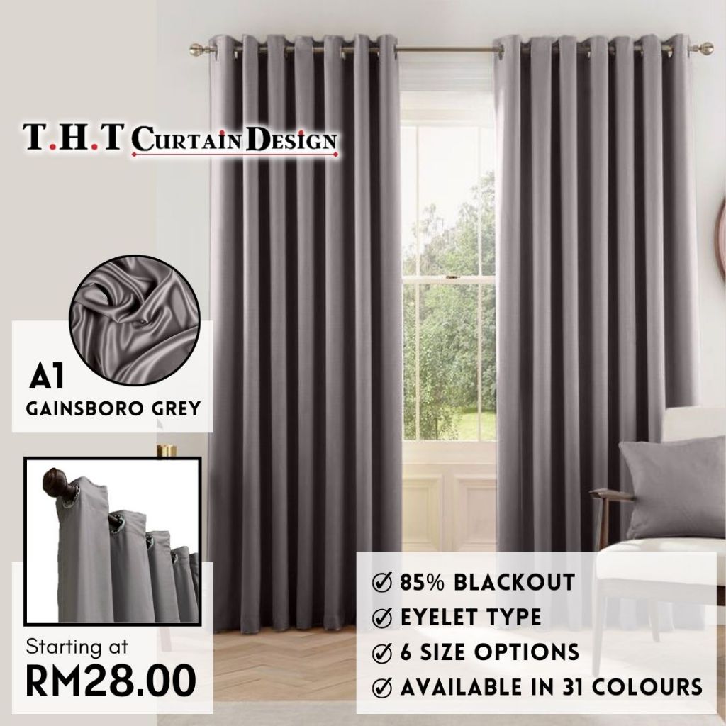 A1 GAINSBORO GREY! Siap Jahit Langsir Rumah, Langsir RAYA Kain Tebal ...