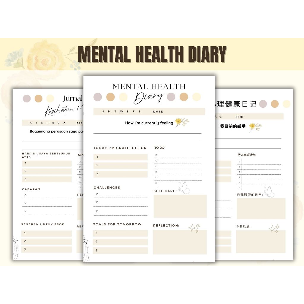 Digital Paperless Mental Health Diary Log Tracker Planner Monitoring ...