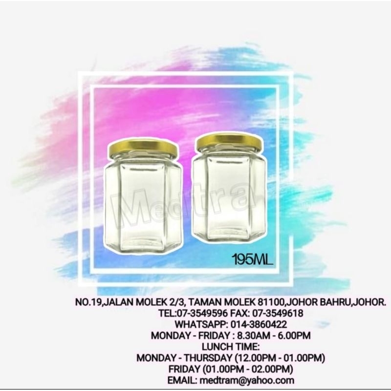 195ML Haxagon Clear Glass Bottle With Gold Metal Cap / Sambal Sause Jar / Kaca Botol | Shopee ...