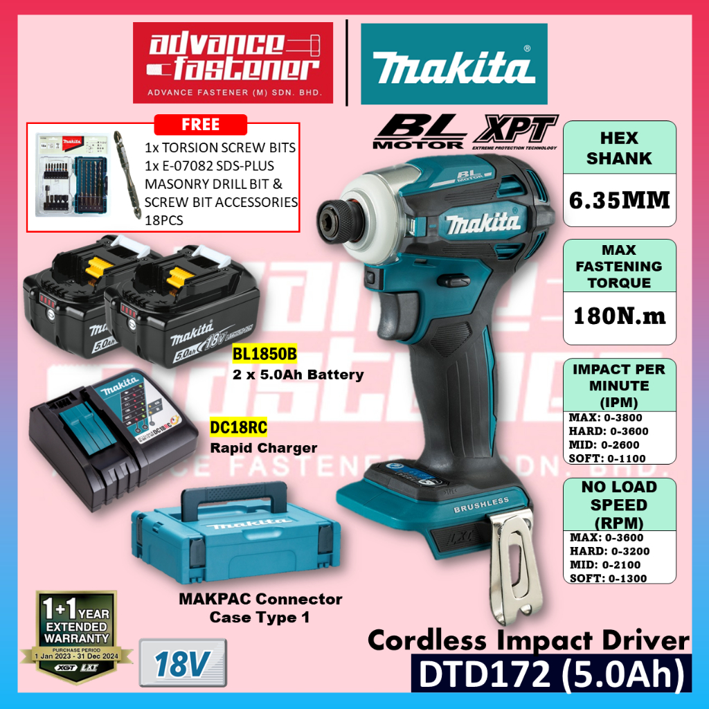 🔥SPECIAL GIFT🔥 MAKITA DTD172RTJ / DTD172Z 18V Cordless Impact Driver | Shopee Malaysia