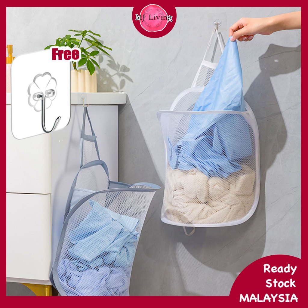Hanging Drying Net Foldable Laundry Basket Dirty Clothes Bag Wall ...