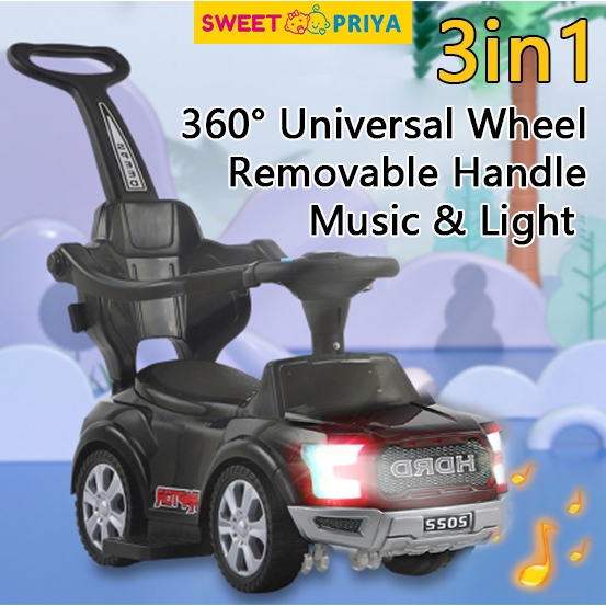 3 in 1 Baby Push Car With Handle 4 Wheels Music & Lights Ride On Car ...