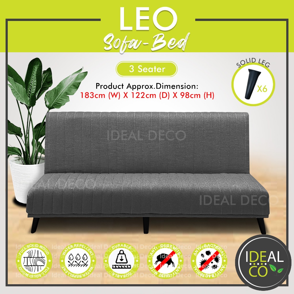 (Free Delivery) Leo Sofa Bed : Water Repellent Fabric Full Solid Wood Foldable Sofas ( 3 Seater ...