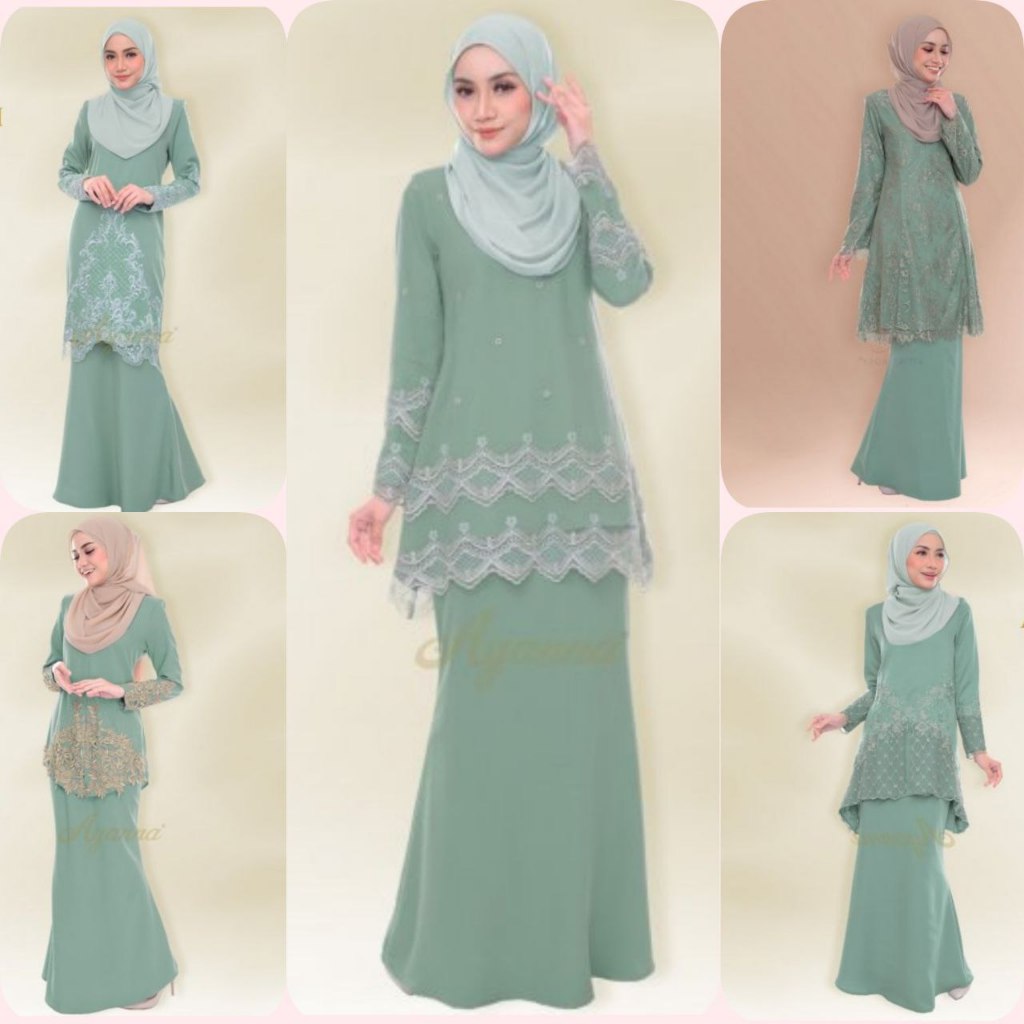 🌹BAJU KURUNG WANITA TEMA DUSTY GREEN🌹 Baju Kurung Lace Plus Size XS (34)-5XL(50) Muslimah Fesyen ...