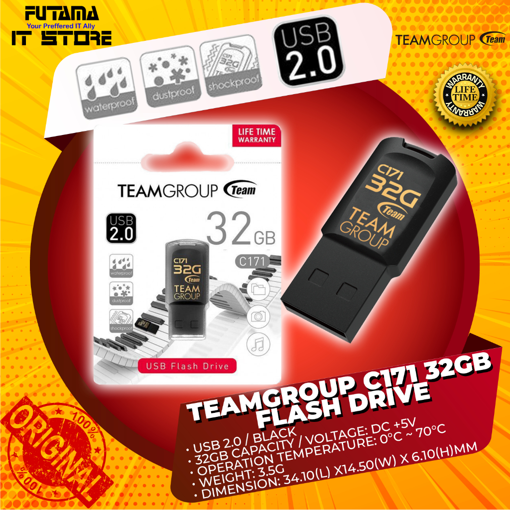 Teamgroup C171 USB 2.0 Flash Drive - (32GB/ Water/Dust/Shock-Proof ...