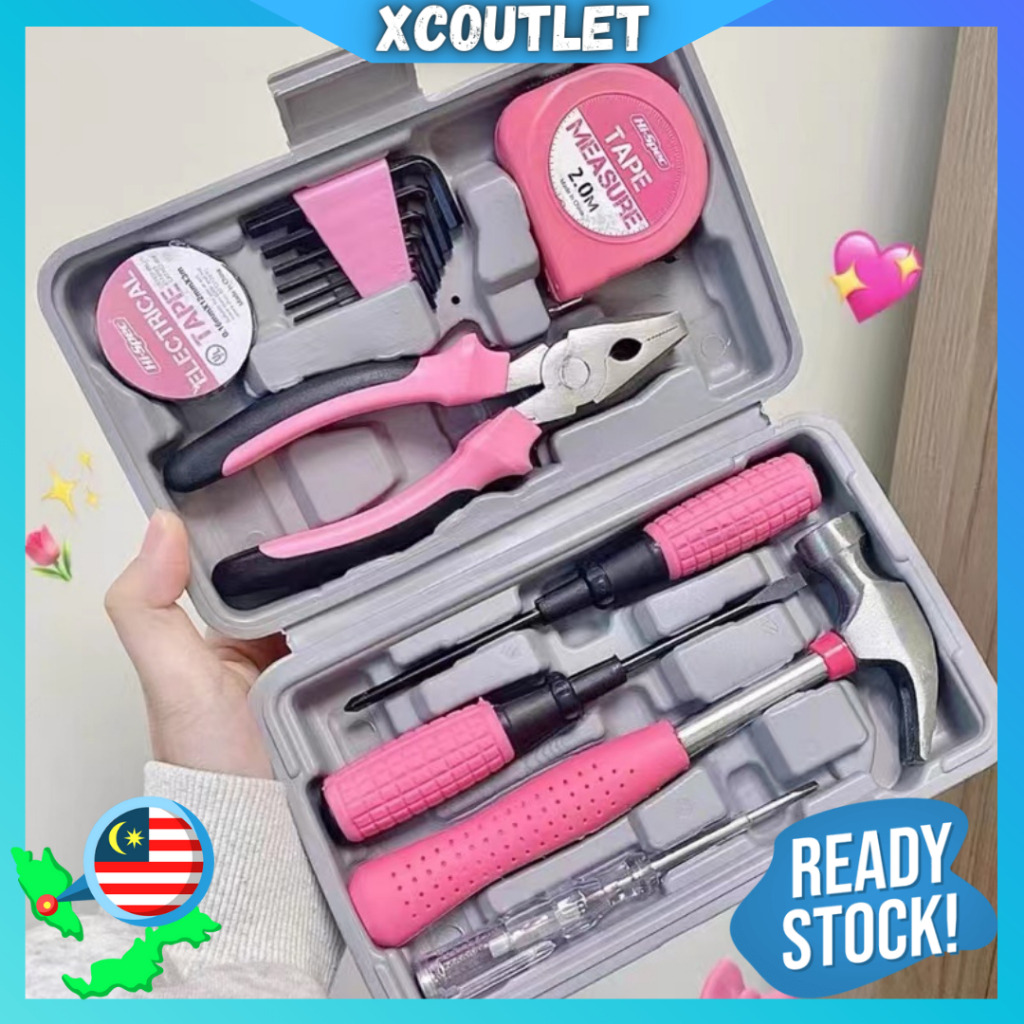 Pink Toolbox Gift Set Compact Spanar Box Tool Set Plastic Tool Box ...