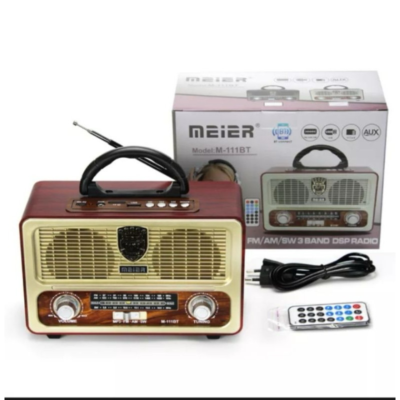 Meier 111BT Retro Rechargeable 3 Brand Radio AM/FM/SW Vintage Radio Supported USB/TF | Shopee ...