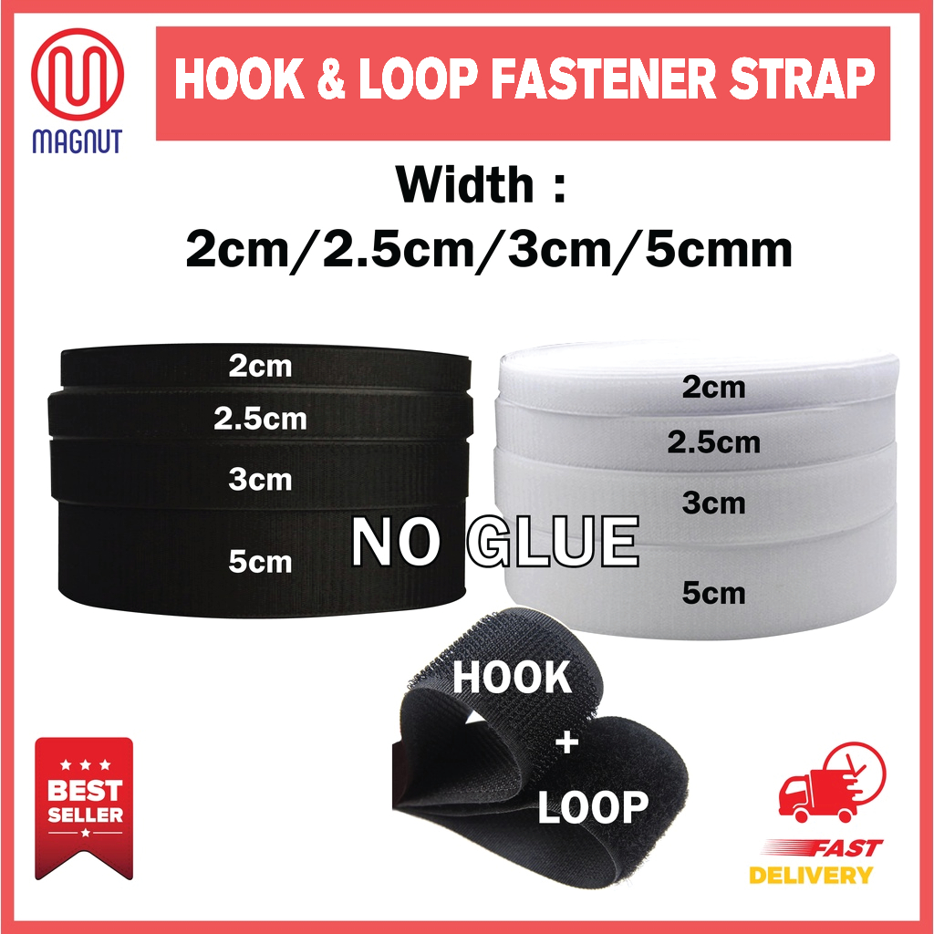 1 meter - Hook & Loop Fastener Strap Tape NO GLUE 2cm/2.5cm/3cm/5cm ...