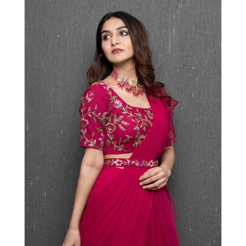 Ready To Wear Party Wear Lahenga Saree With Full-Stitched Blouse With ...