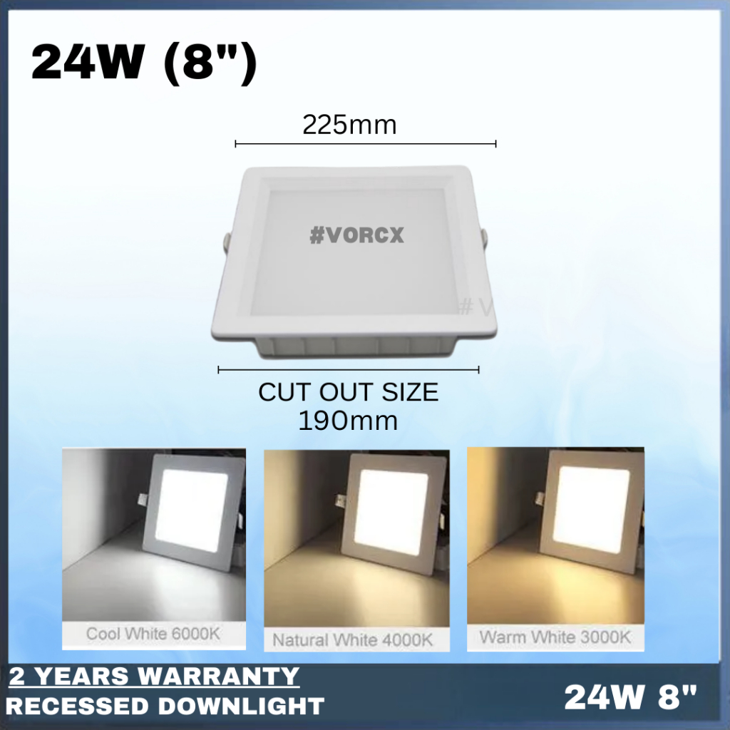 DLT LED Downlight 12W 18W 24W Recessed Lampu Siling Rumah Round Square 4" 6" 8" Plaster Ceiling ...