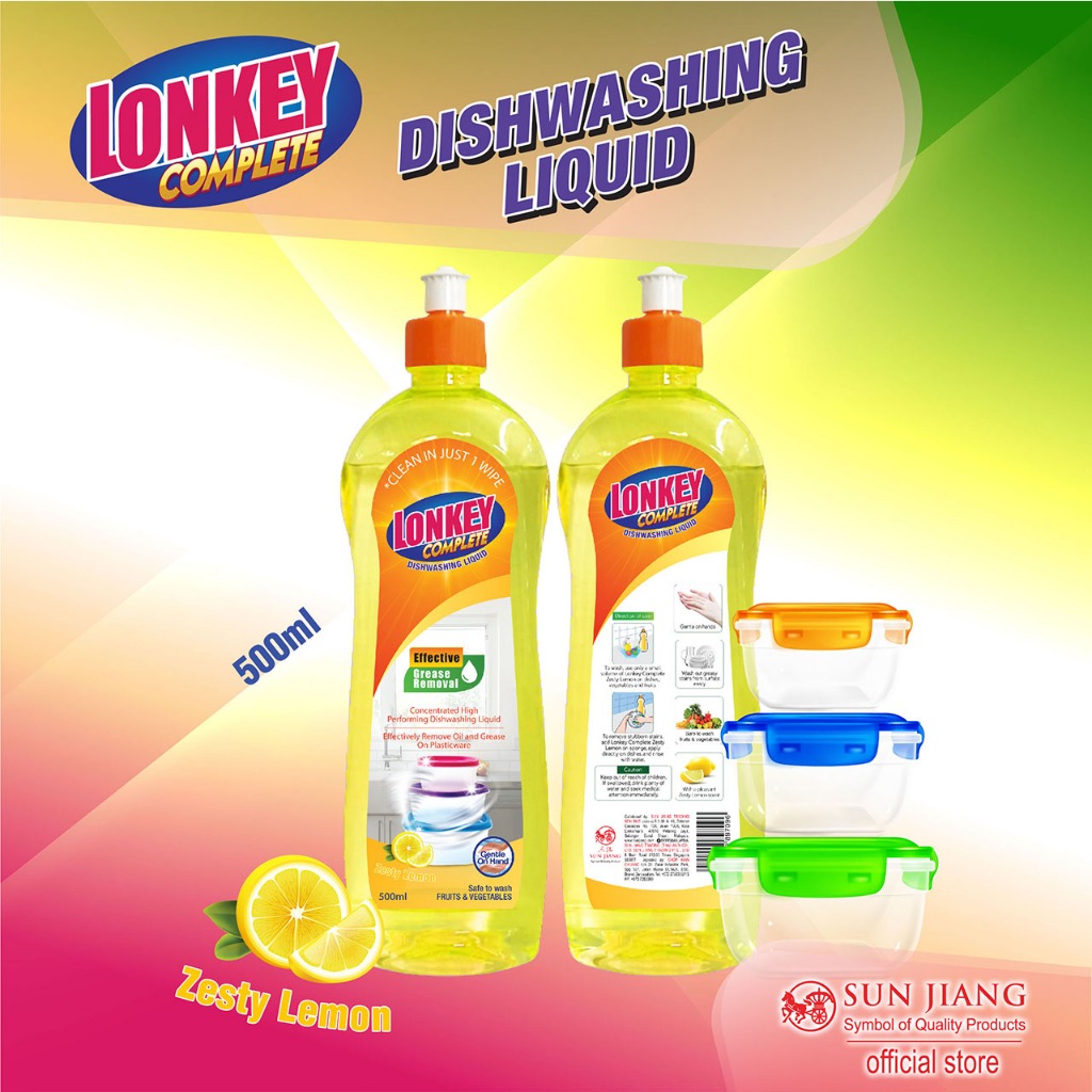 Lonkey Complete Dishwashing Effective grease removal Zesty Lemon(500ml ...