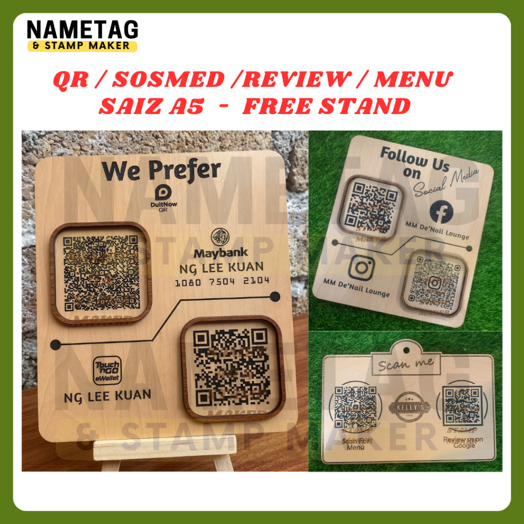 Custom Engrave 2 Qr Code Ewallet Mae / Maybank Qrpay/ Tng/ Big Pay ...