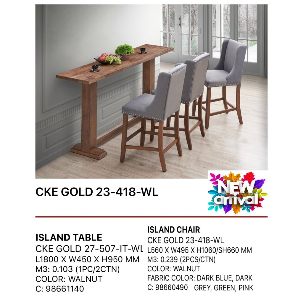 CKE GOLD 27-507 WL Solid Wood 3 Chairs & 6ft Rectangle ISLAND Table, 1 ...