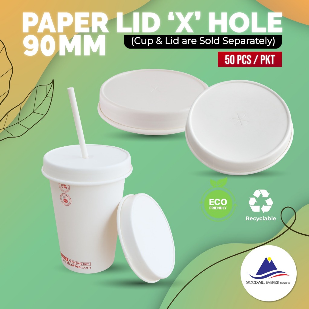 (50pcs/pkt) 90mm Paper Lid "X" Hole for Paper Cup (cup & lid are SOLD ...
