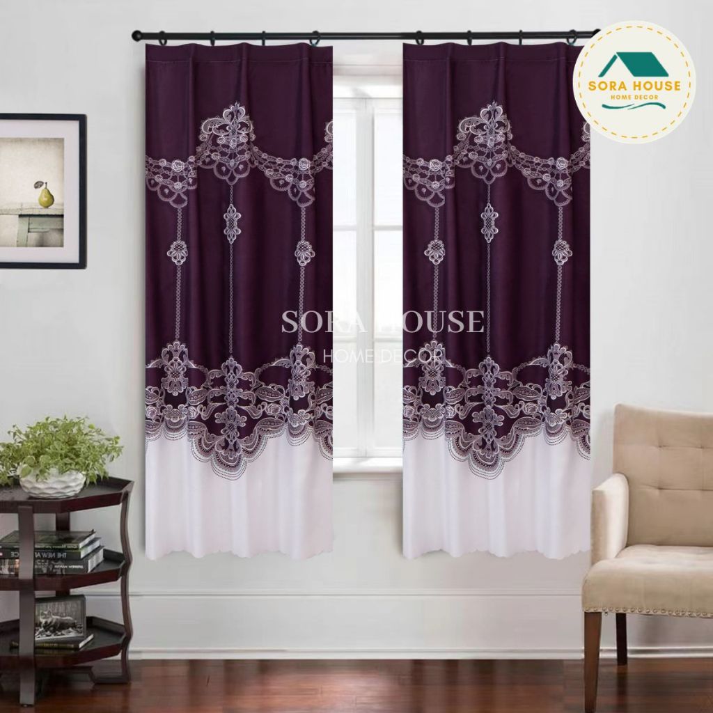 [RCJ⚜] SORA BATIK Semi Blackout Curtain 2IN1 Hook Rod Langsir Raya ...
