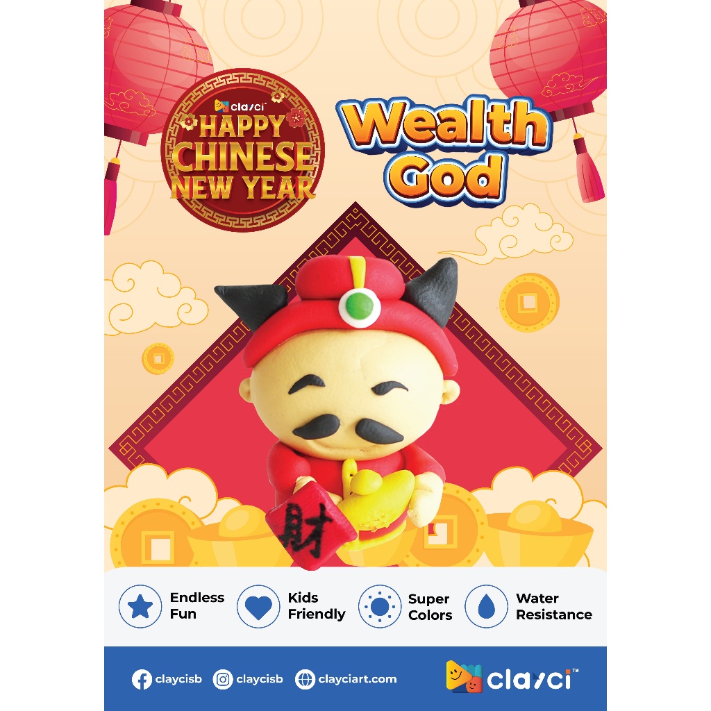 Clayci CNY God of Wealth DIY Clay Kit Prosperity Lunar New Year Craft ...
