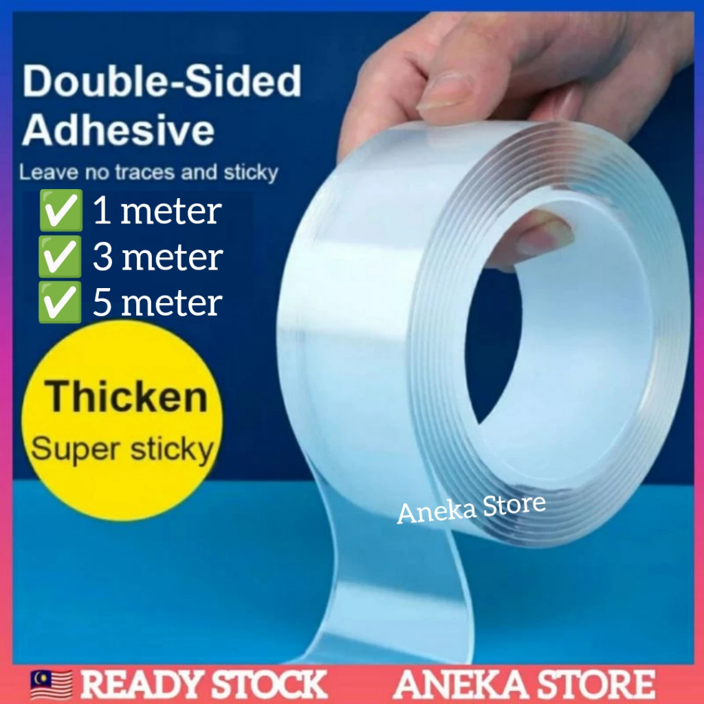 🇲🇾Double Side Nano Tape Sided Car Wall Pita Pelekat Dua Sisi Muka Gam ...