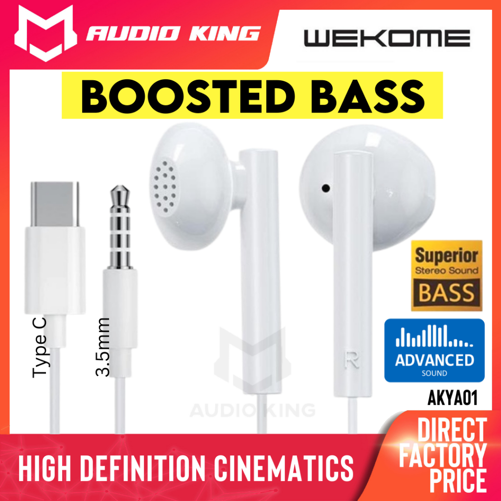WEKOME Stereo Type C Wired USB C Flat Earphone Bass In Ear 3.5mm ...