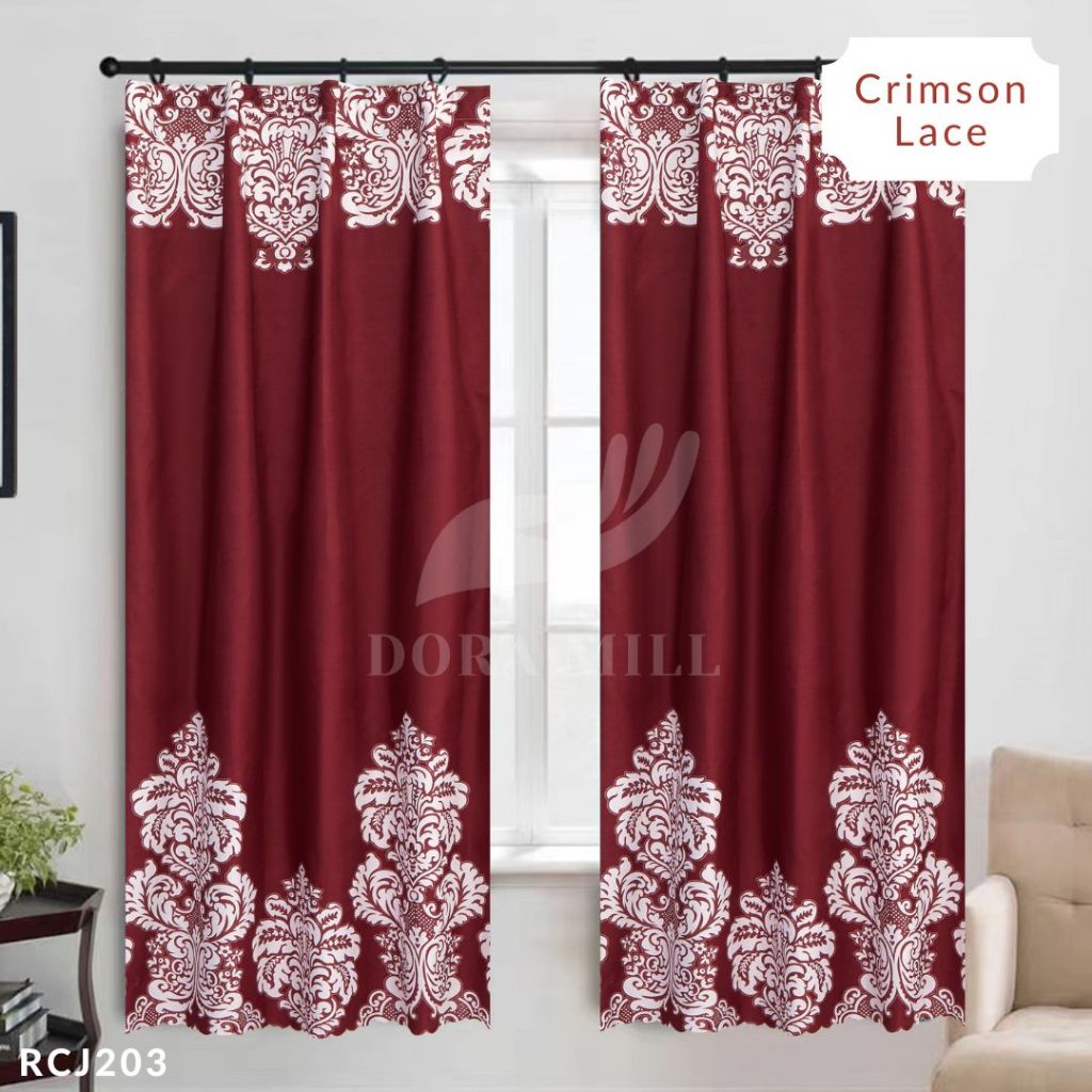 DORAMILL Curtain Langsir Semi Blackout 2in1 Hook & Rod Langsir Pintu ...