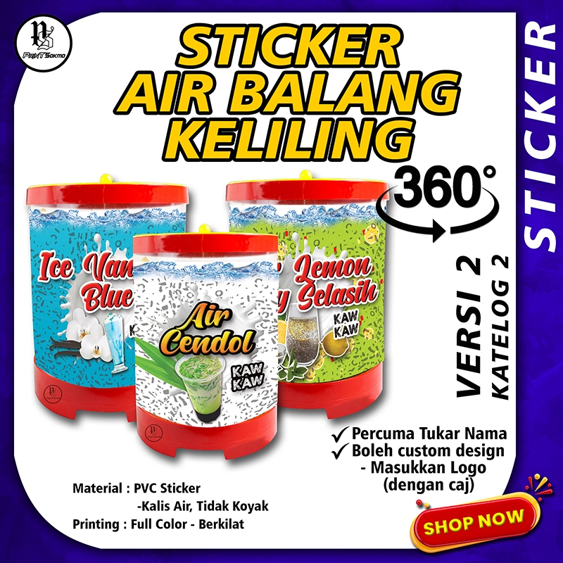 Sticker Balang Air Keliling Sentiasa Nampak Penuh & Segar Material PVC ...