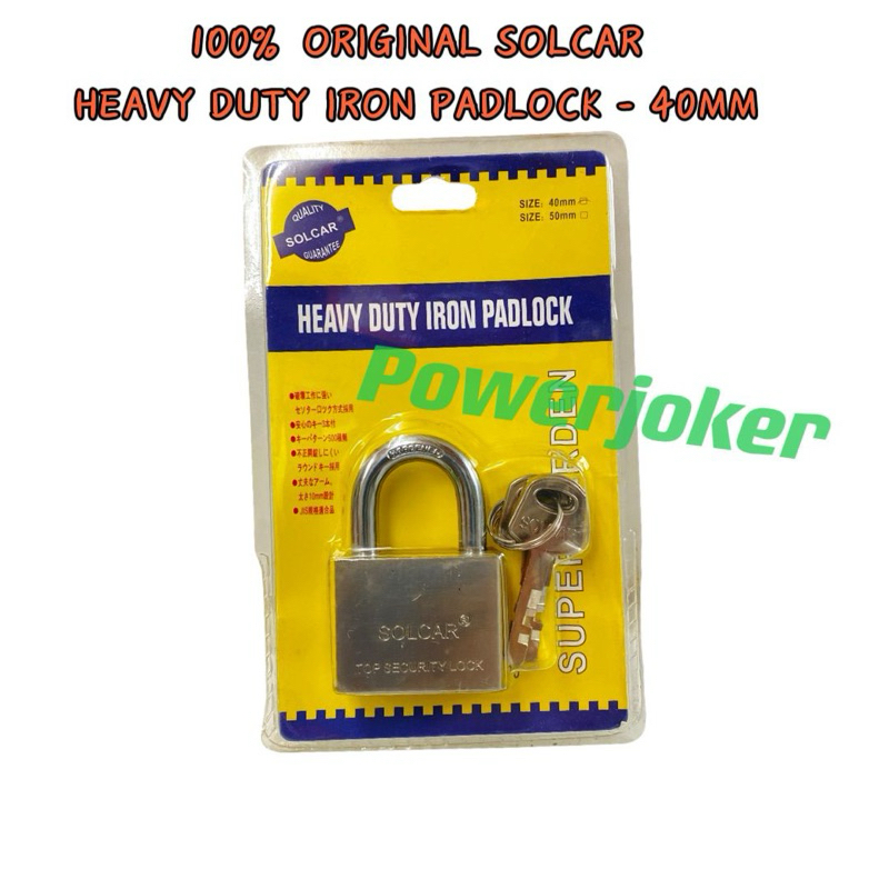 ( 100% ORIGINAL SOLCAR ) 40MM HEAVY DUTY IRON PADLOCK PAD LOCK KUNCI ...