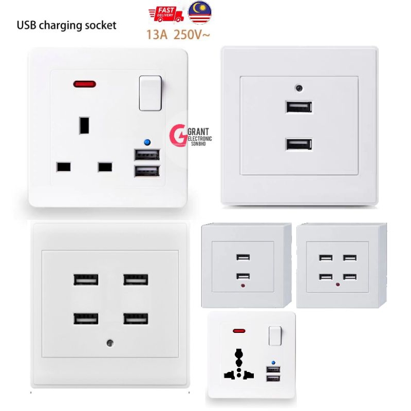 USB Charging Socket 13A Socket USB Type C Wall Socket double USB port ...