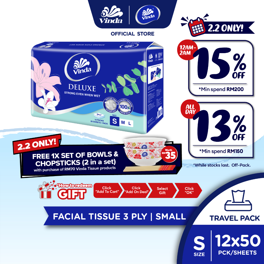 Vinda Deluxe Travel Pack Tissue (12x50s) | Shopee Malaysia