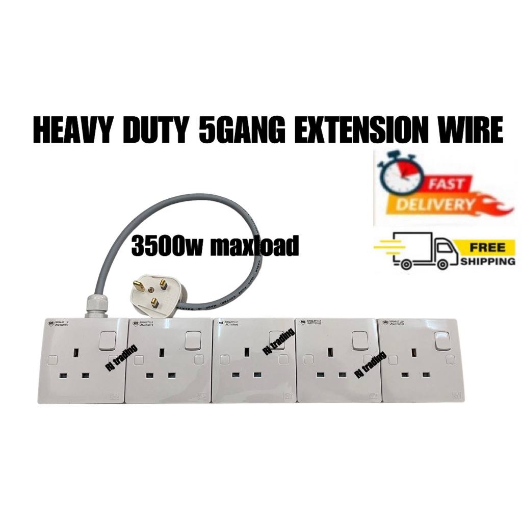 (READY STOCK) HEAVY DUTY 5 WAYS / GANG EXTENSION WIRE / TRAILING SOCKET ...
