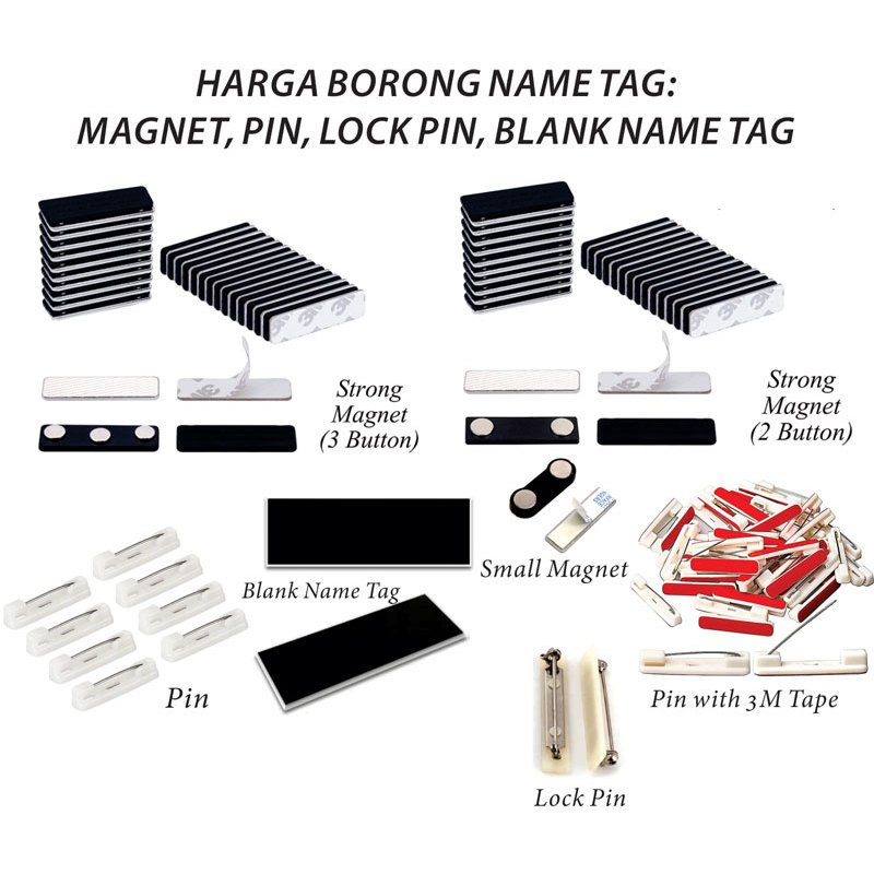 HARGA BORONG NAME TAG MAGNET, PIN, LOCK PIN, BLANK NAME TAG | Shopee ...