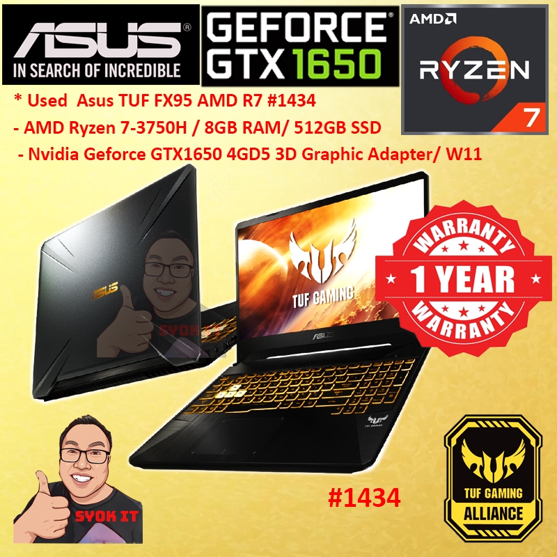#1434 *Used Asus TUF AMD Ryzen 7-3750H 8GB 512GB SSD Nvidia GTX1650 ...