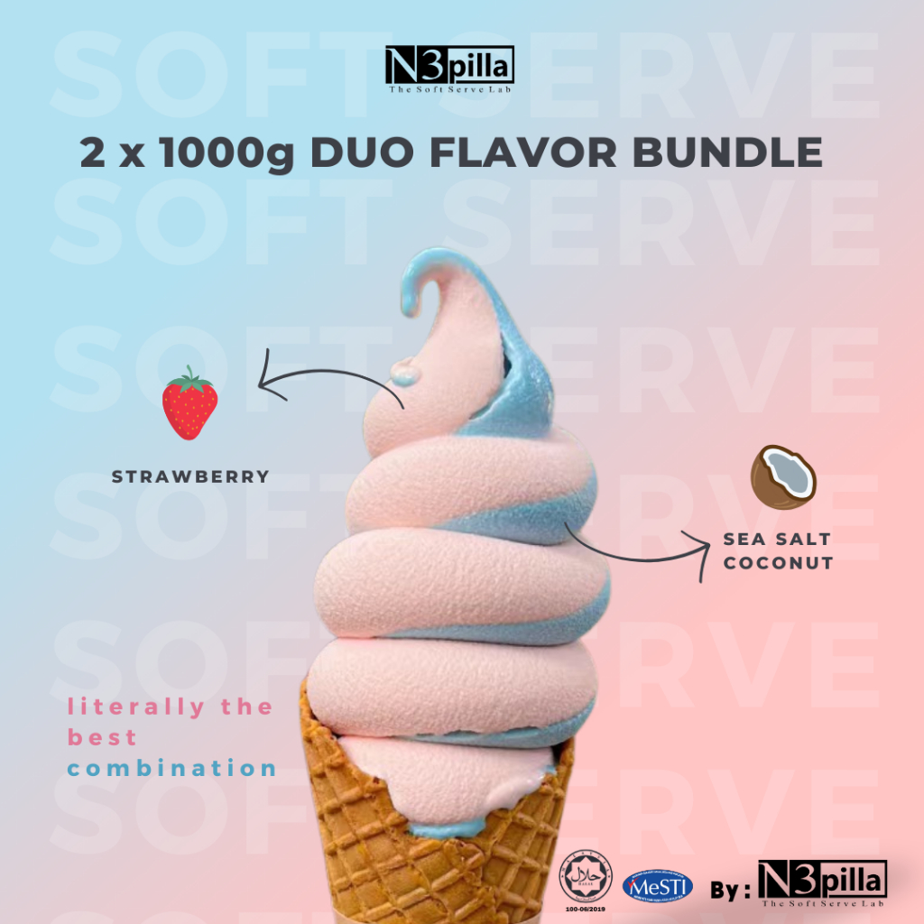 DUO FLAVOR COMBINATION N3 STRAWBERRY + SEA SALT BLUE COCONUT SOFT SERVE ...