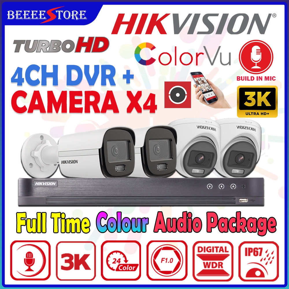HIKVISION 5MP COLORVU 4CH Camera Package 3K Full Time Colour Audio ...