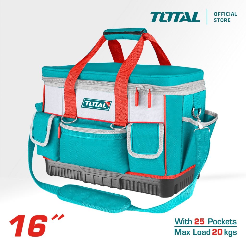 TOTAL Tools Bag (16"/Max Load 20kg) 25 Pockets + Adjustable Shoulder ...