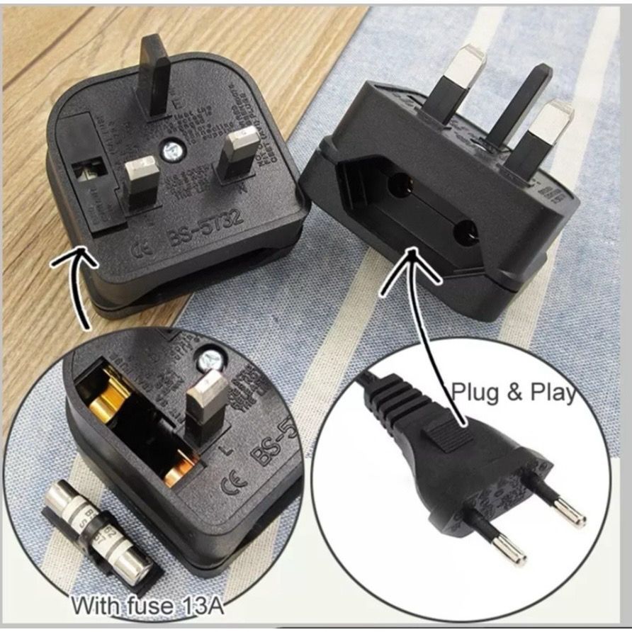Euro EU 2 Pin To UK 3Pin Plug travel Adaptor Socket Travel Charger ...