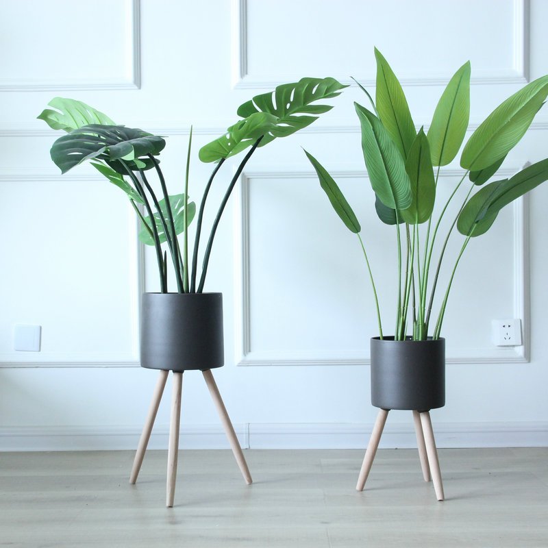 Metal Basket with Wooden Leg suitable for Artificial Trees/Flower Besi ...